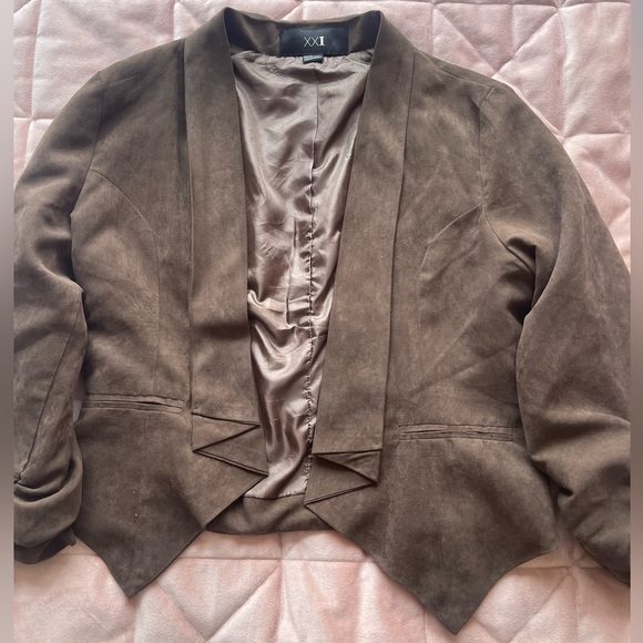 Jackets & Coats | Brown Blazer With Scrunched Elbow Length Sleeves ...